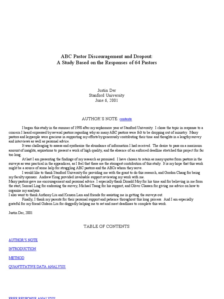 ABC Pastors Discouragement and Dropout | PDF | Laity | Leadership
