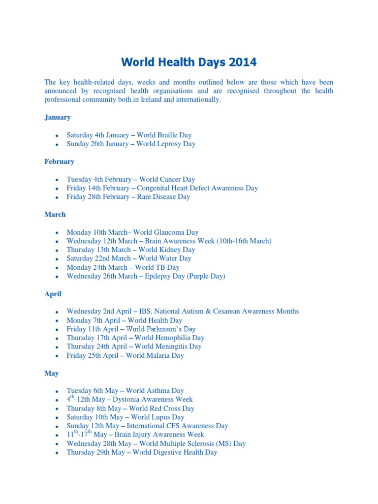World Health Days 2014: January | PDF