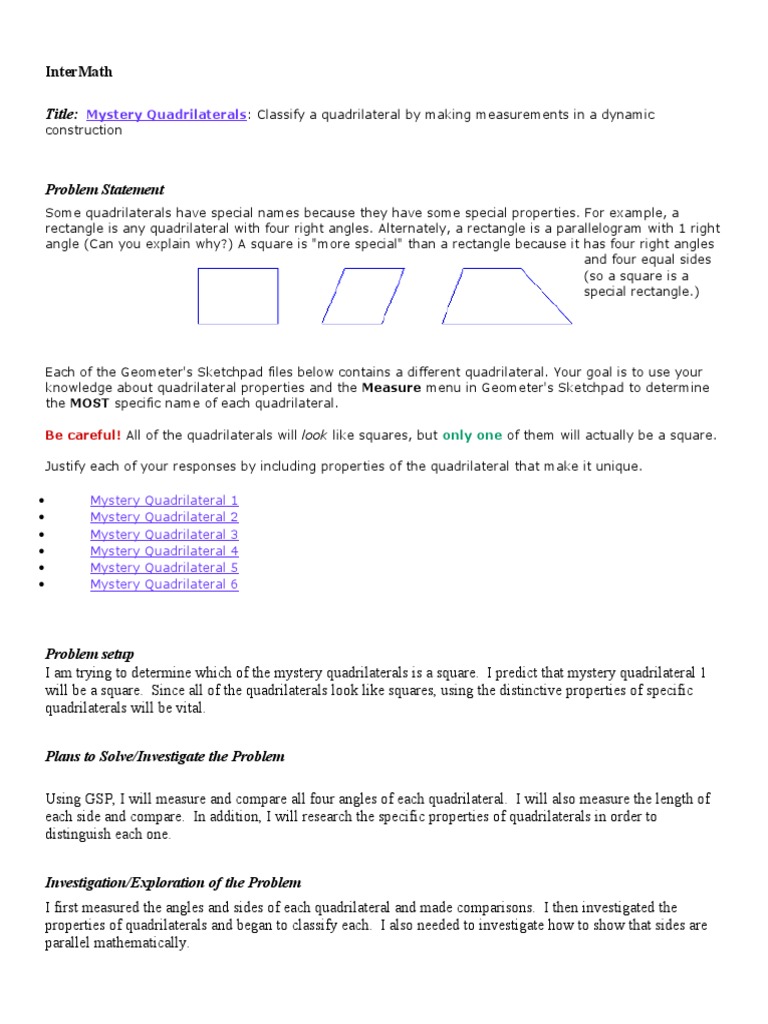 Mystery Quadrilateral | PDF | Rectangle | Convex Geometry
