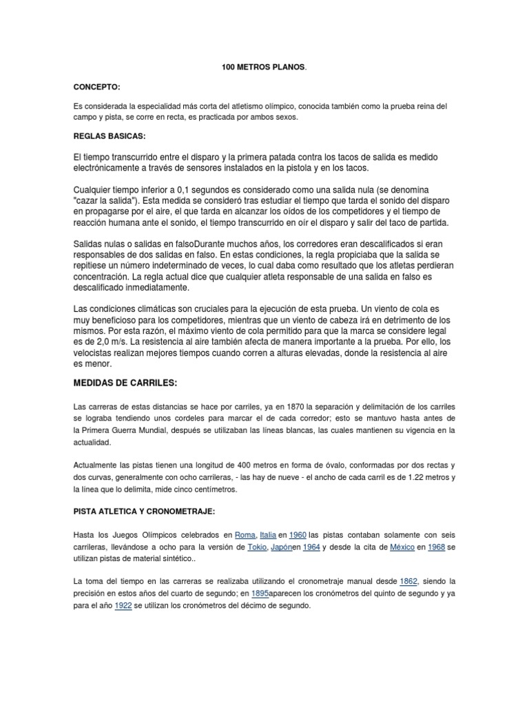 Reglas y Conceptos de 100 Metros Planos | PDF | Deportes | Juegos ...