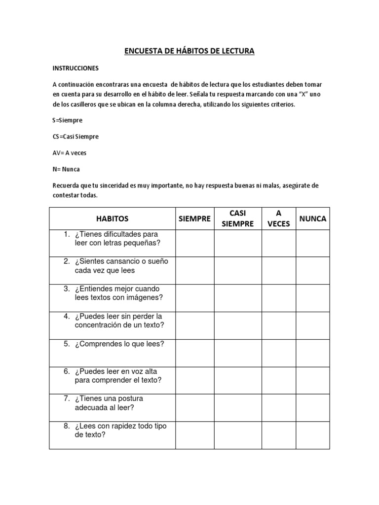 Encuesta de Hábitos de Lectura | PDF