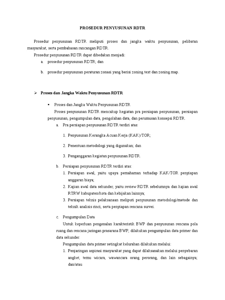 Peraturan Zonasi Dan Proses RDTR | PDF