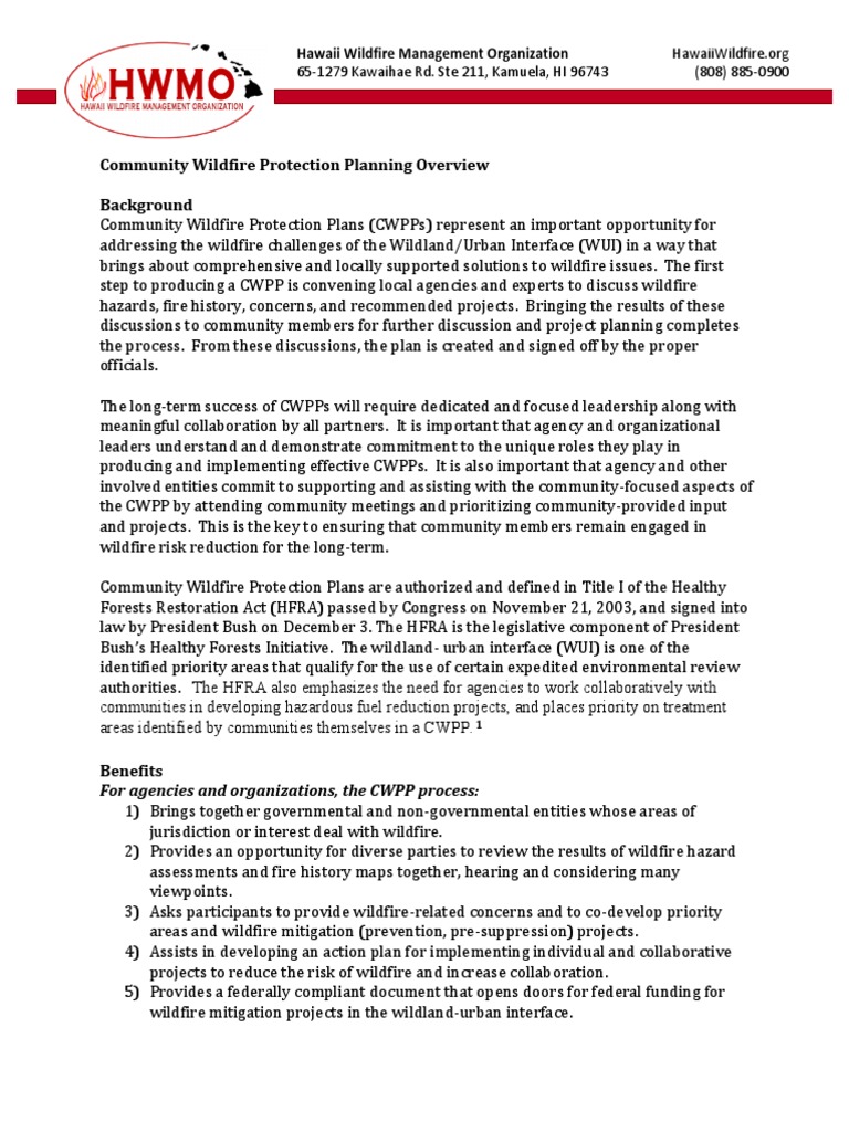 CWPP Overview Sheet | PDF | Wildfire | Natural Resource Management