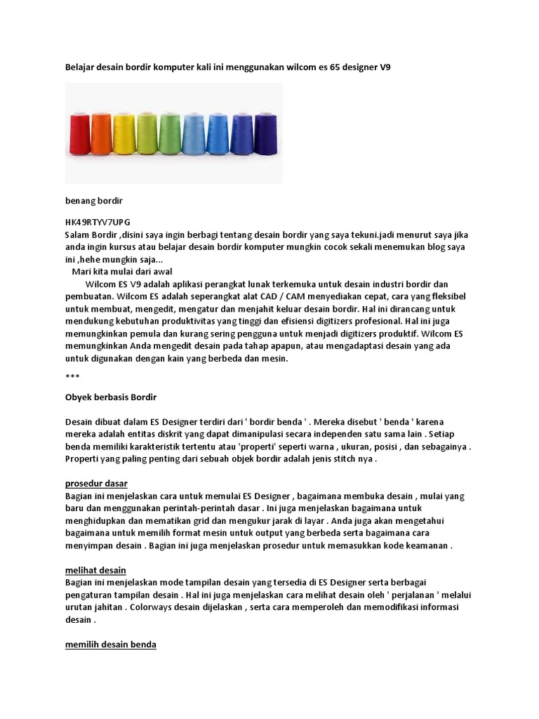 Belajar Desain Bordir Komputer Kali Ini Menggunakan Wilcom Es 65 ...