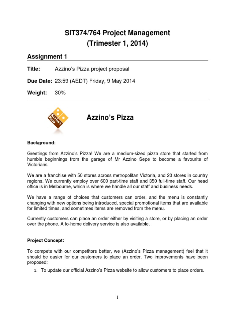 SIT374 - Assignment 1 (Azzino's Pizza Project Proposal) | Download Free ...