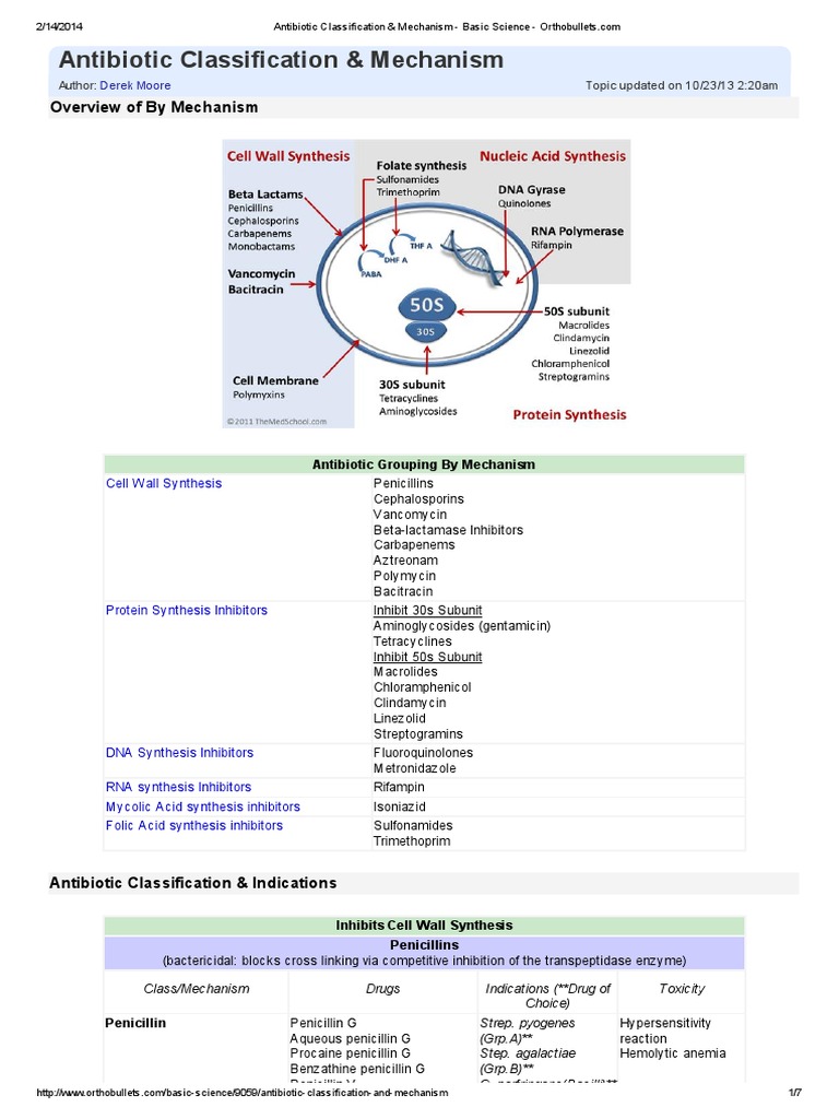 Antibiotics Classification According To Mechanism Of Action