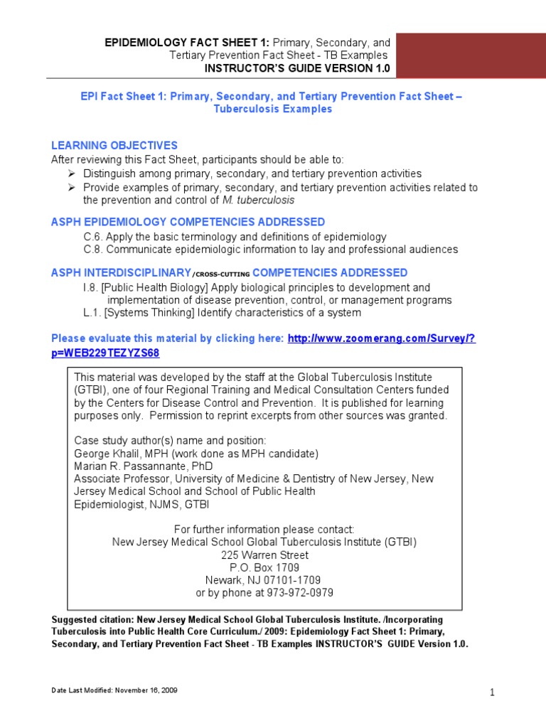 EPI Fact Sheet 1 Primary, Secondary and Tertiary Prevention Fact Sheet ...