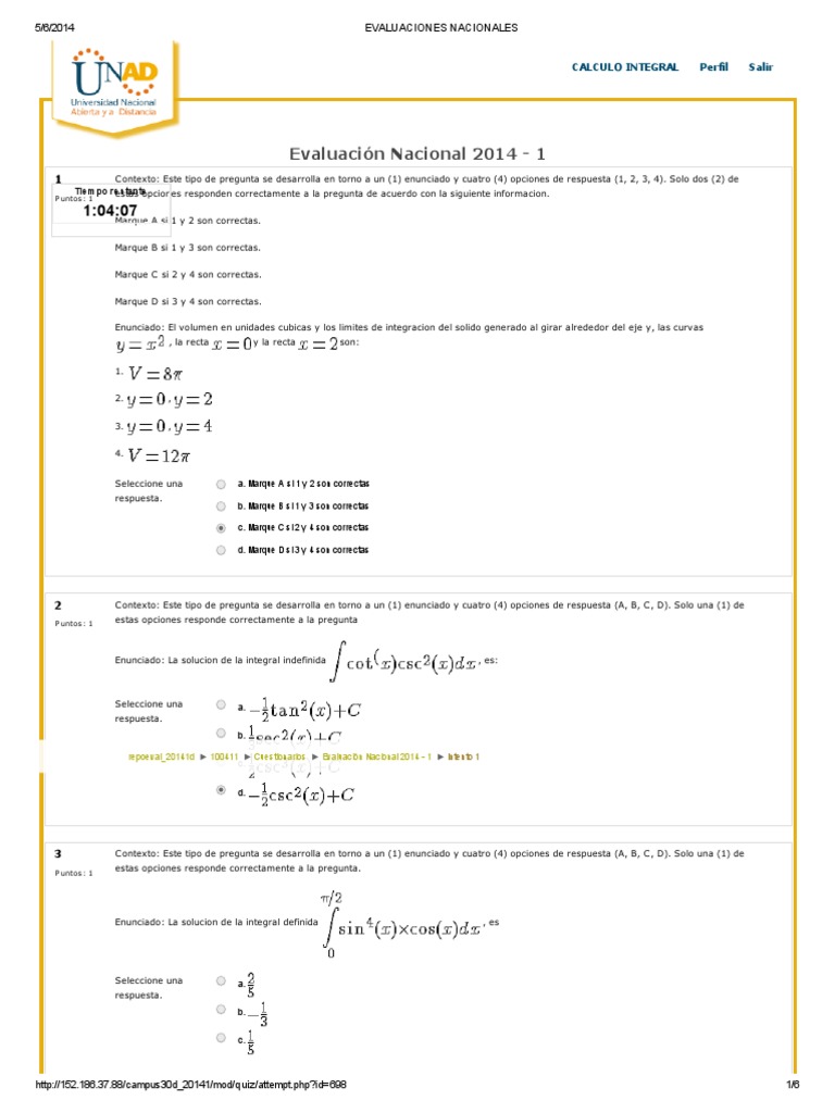 Examen Final Calculo Integral 13 Buenas de 20 | PDF | Integral ...