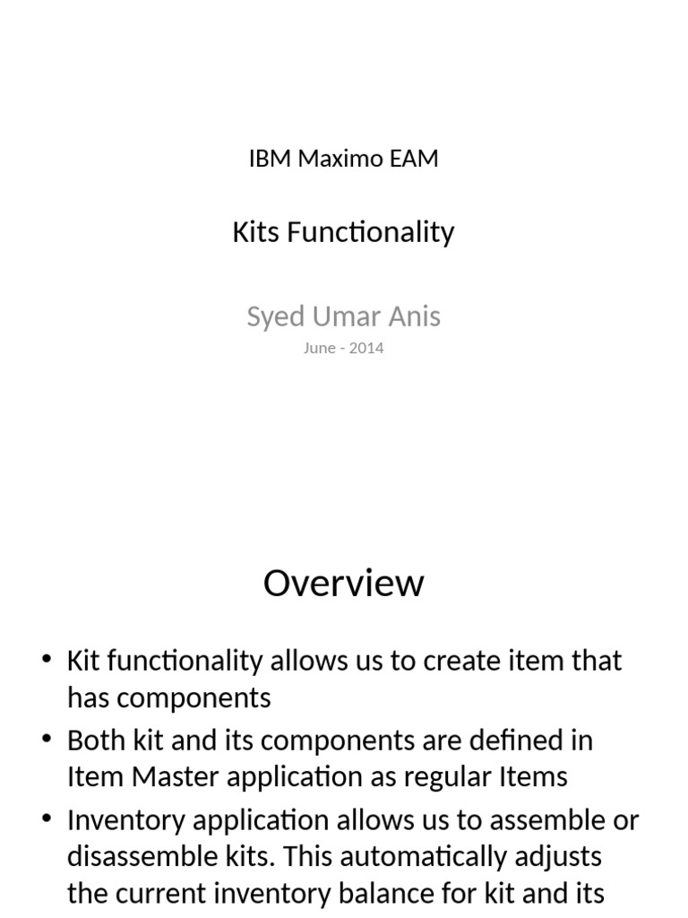 Maximo Item Master Kits Functionality | PDF | Personal Computers ...