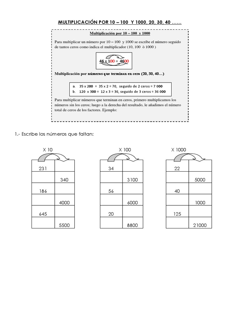 Sesion de Aprendizaje - Multiplicaci N Por 10 - 100 y 1000 | PDF
