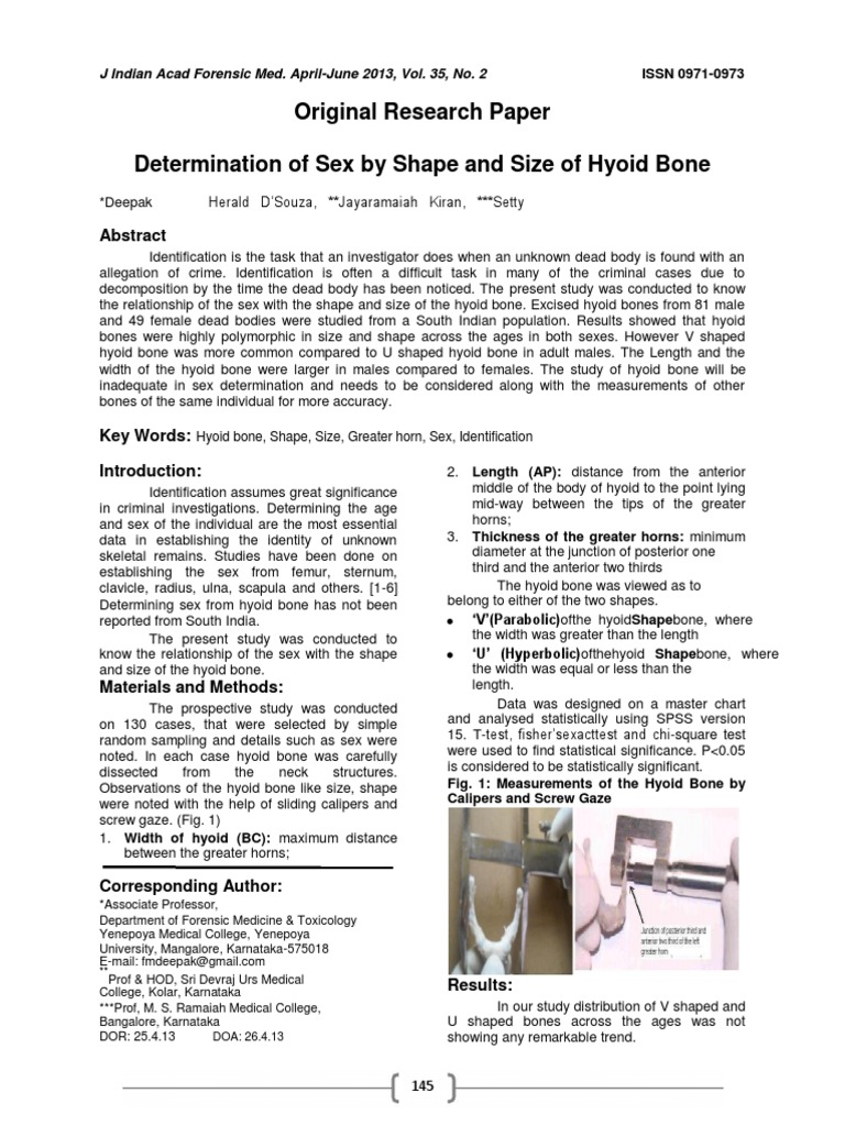Determination Of Sex By Shape And Size Of Hyoid Bone Pdf Skeleton Bone
