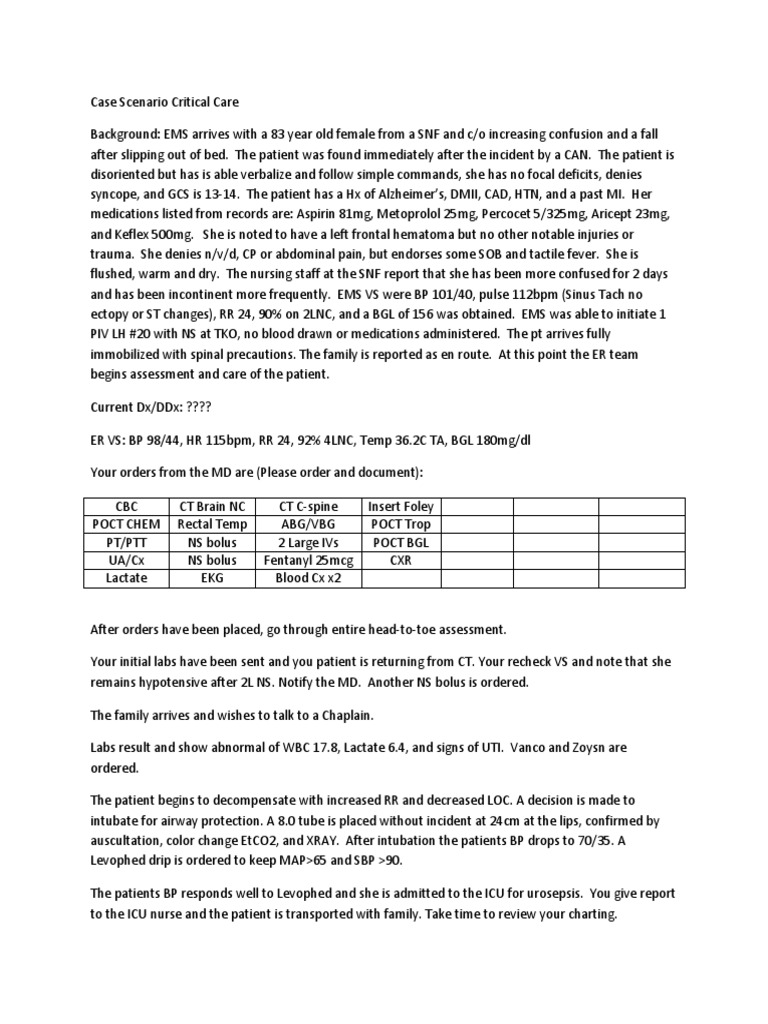 Case Scenario Critical Care | PDF | Health Sciences | Health Care