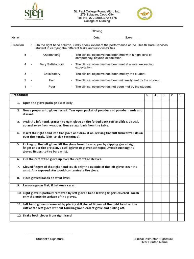 Gloving Checklist | PDF | Glove | Hand