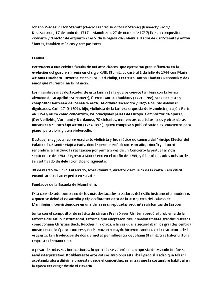 Johann Wenzel Anton Stamitz | PDF | Música clásica | Formas musicales