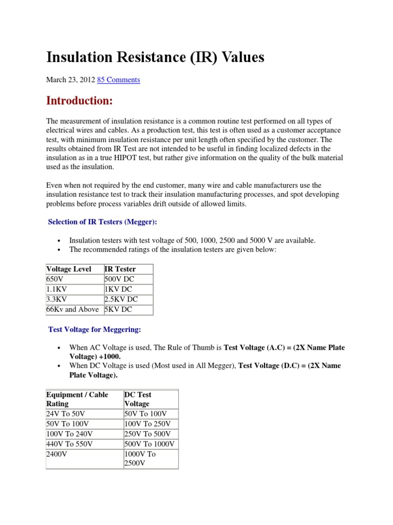 Insulation Resistance | PDF | Insulator (Electricity) | Transformer