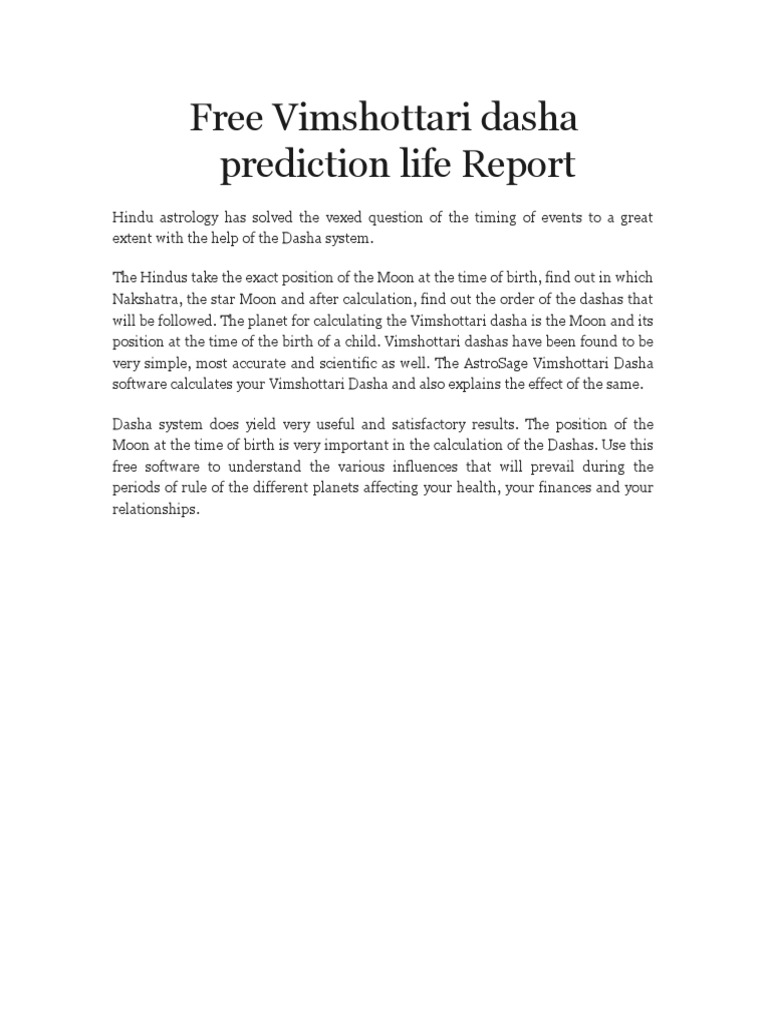 Free Vimshottari Dasha Life Report | PDF