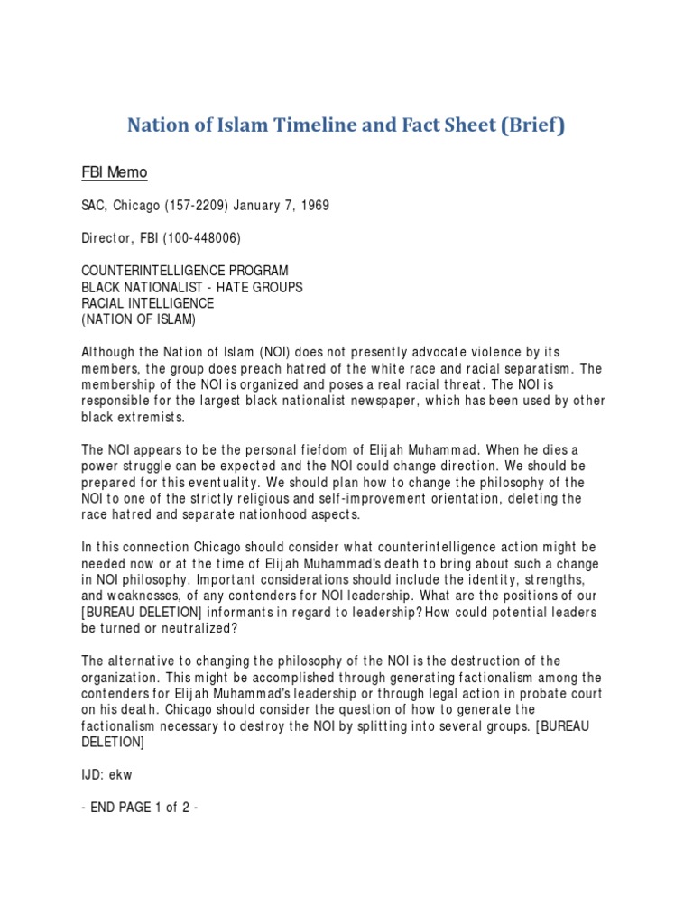 Nation of Islam Timeline and Fact Sheet (Brief) | PDF | New Religious ...