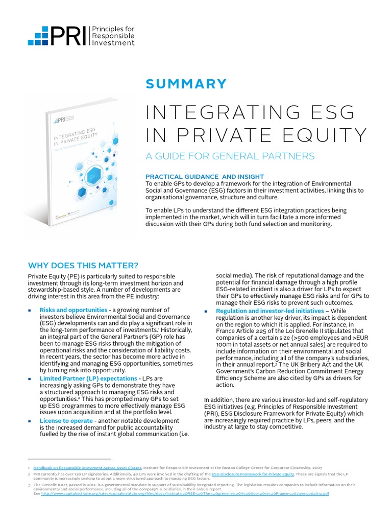 ESG Integration Guide for Private Equity | PDF | Economies | Business
