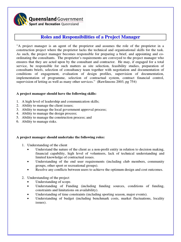 Roles and Responsibilities of A Project Manager | PDF | Project Manager ...
