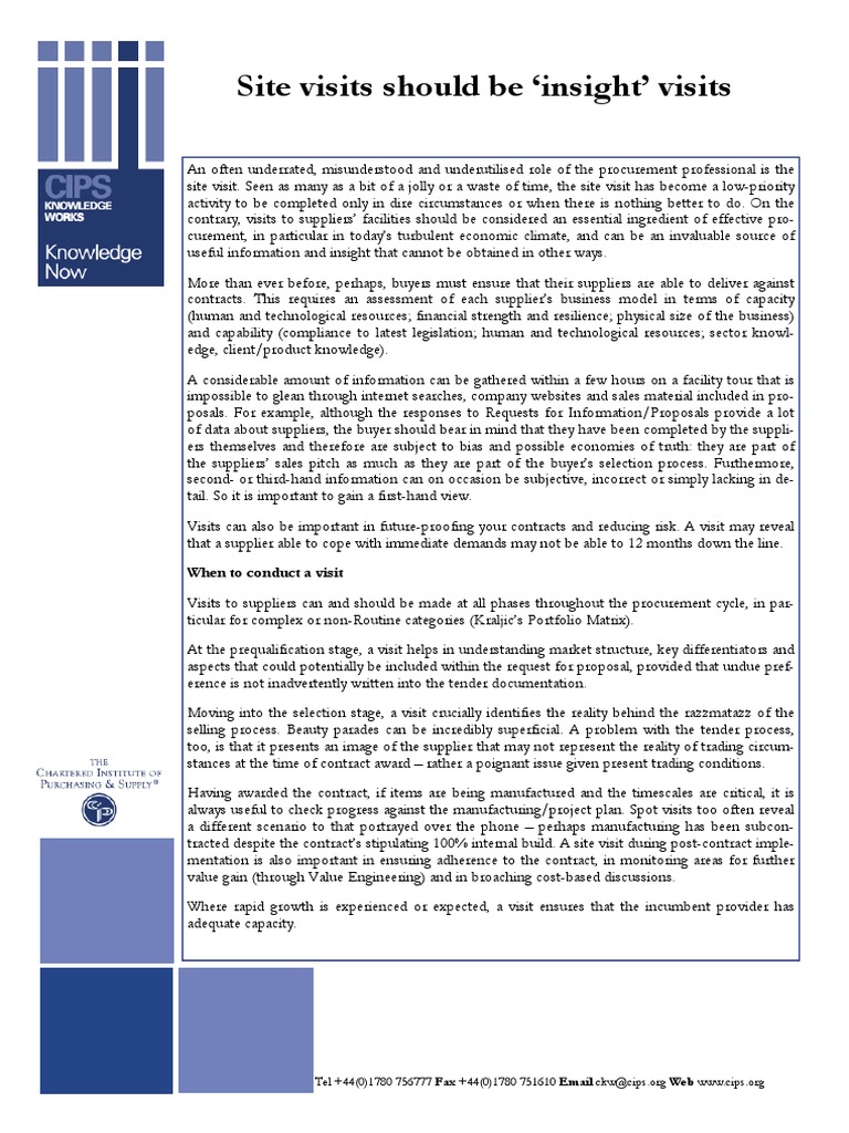 Site Visits Should Be Insight Visits | PDF | Procurement | Employment