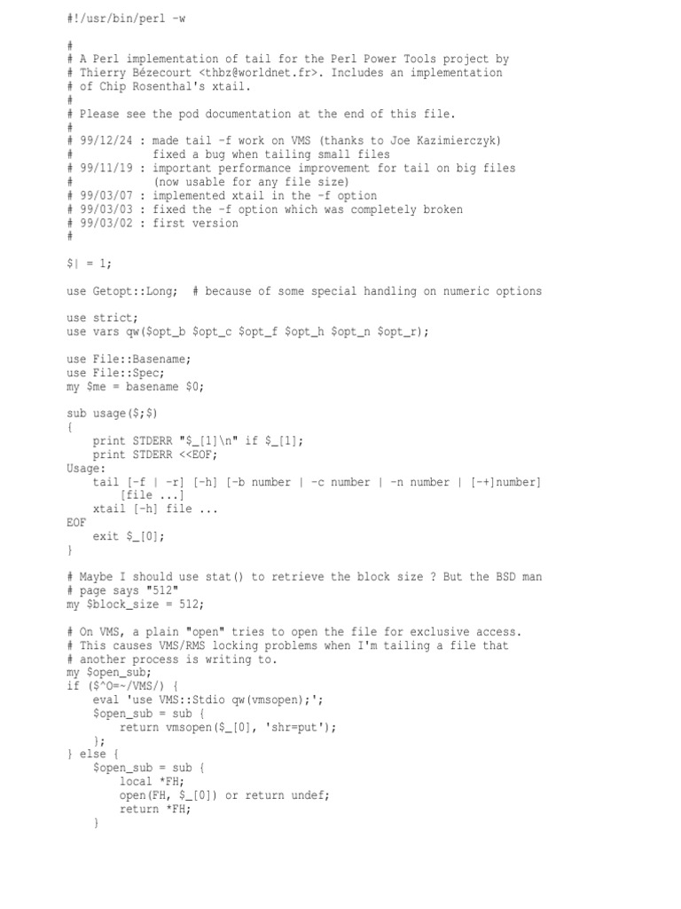 Perl Implementation of Tail Command | PDF | Computer Engineering | Computing