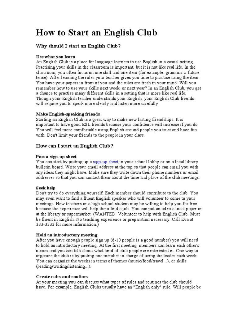 How To Start An English Club | PDF | Linguistics | Languages