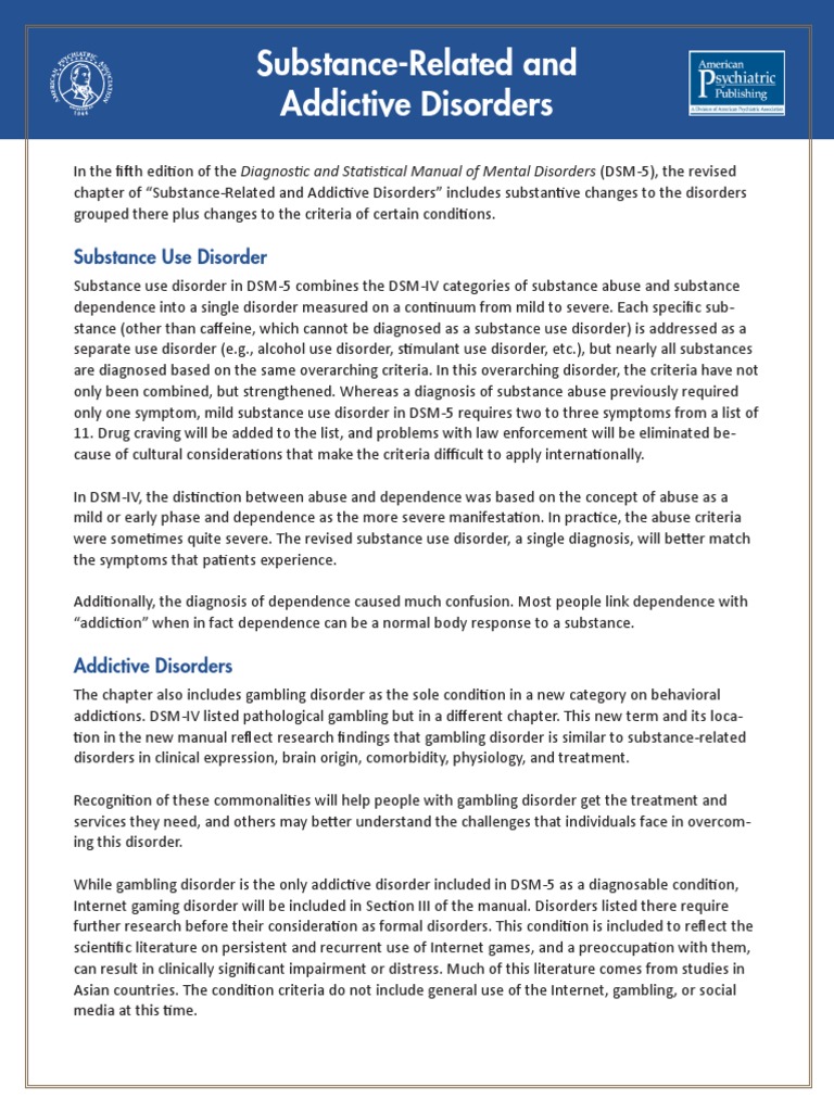 Substance Use Disorder Fact Sheet | Substance Abuse | Dsm 5