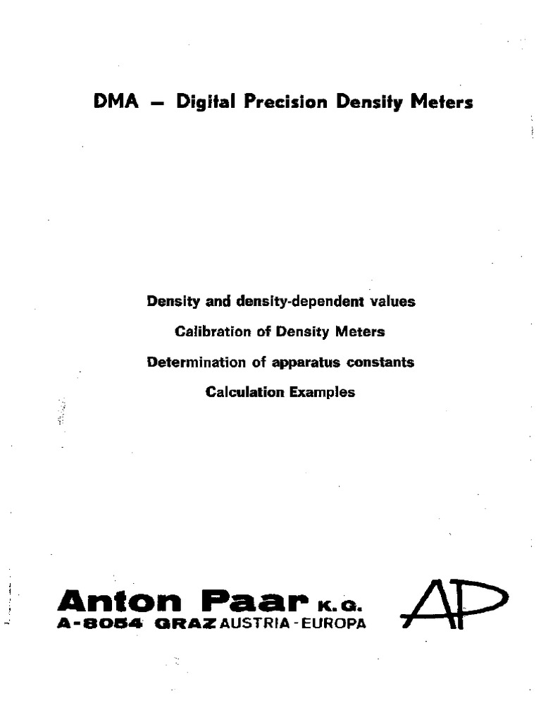 Antonpaar Dma Density Meter Manual | PDF | Density | Kilogram