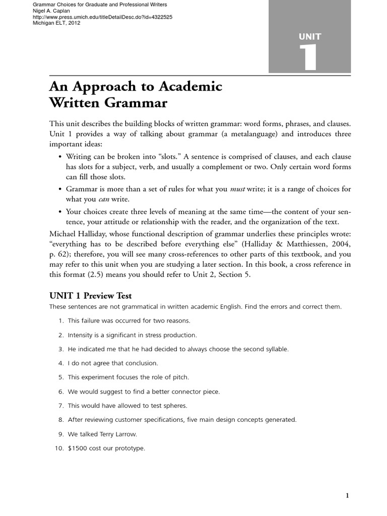 UNIT 1 - Grammar Choices For Graduate Students | Download Free PDF ...