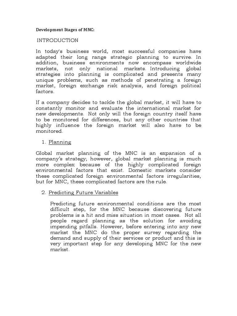 Development Stages of MNC | PDF | Strategic Management | Market (Economics)