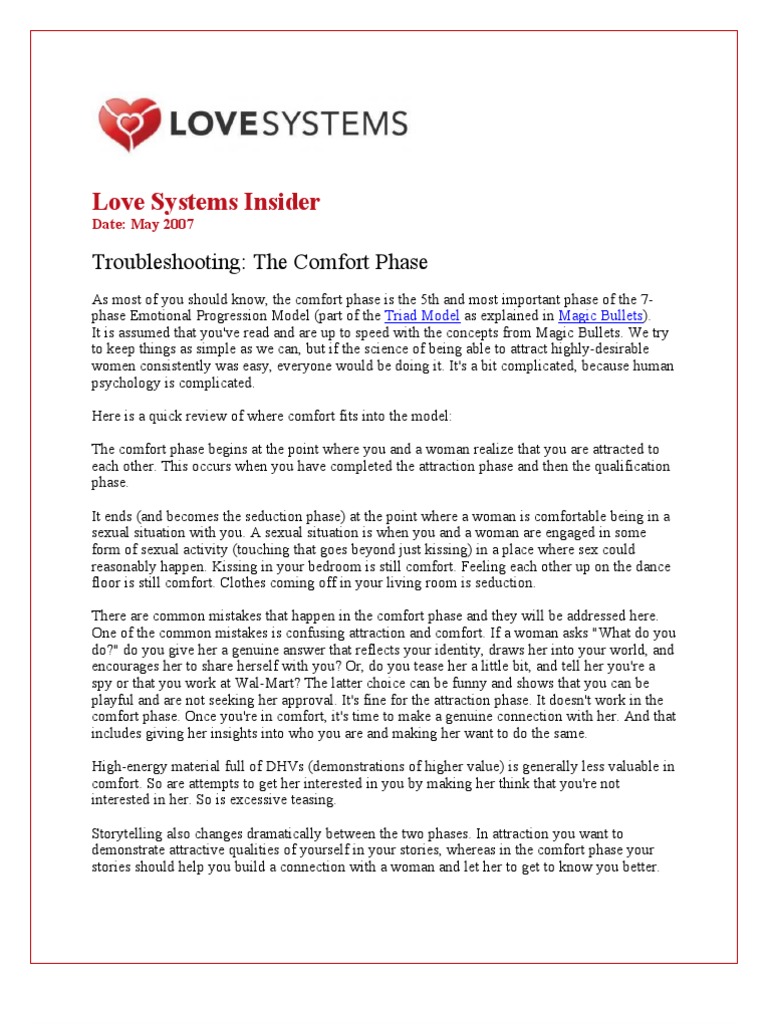 Love Systems Insider: Troubleshooting The Comfort Phase | Download Free ...