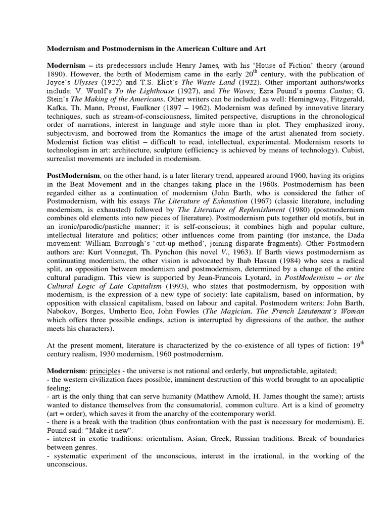 Modernism and POstmodernism in The AMerican Culture and Art | PDF ...