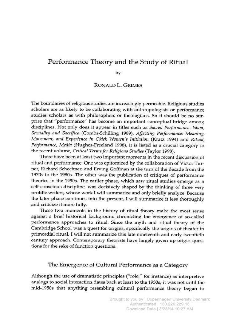 Performance Theory and The Study of Ritual | PDF