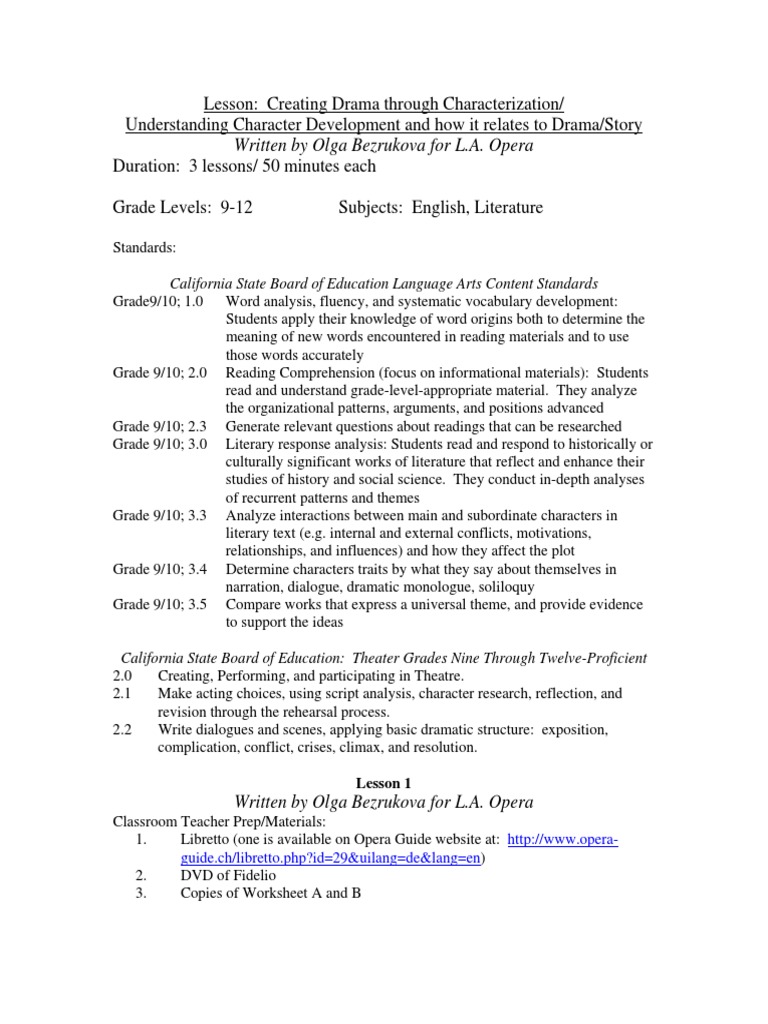 High School Drama & Characterization | PDF | Lesson Plan | Narration