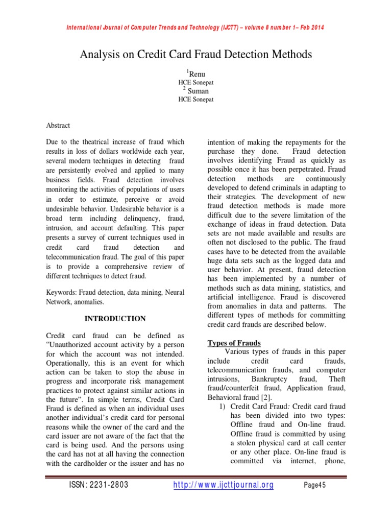 Analysis On Credit Card Fraud Detection Methods | PDF | Support Vector Machine | Artificial ...