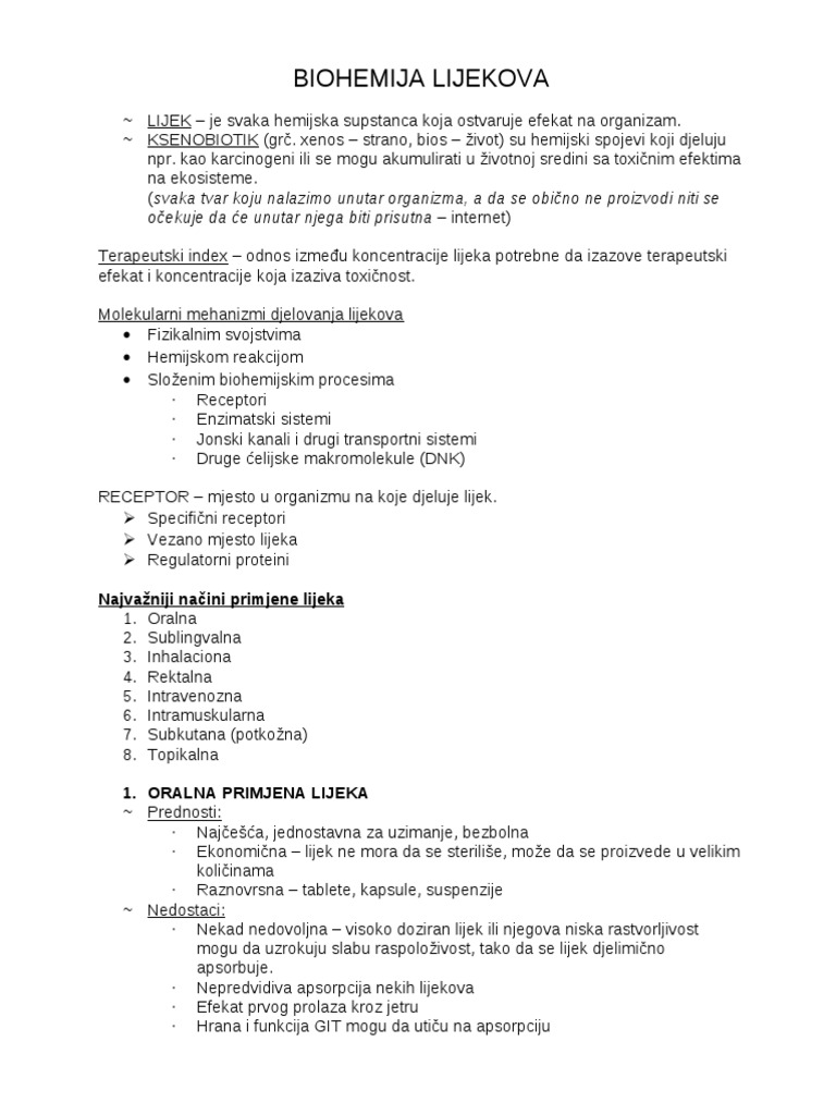 Biohemija Lijekova Skripta | PDF
