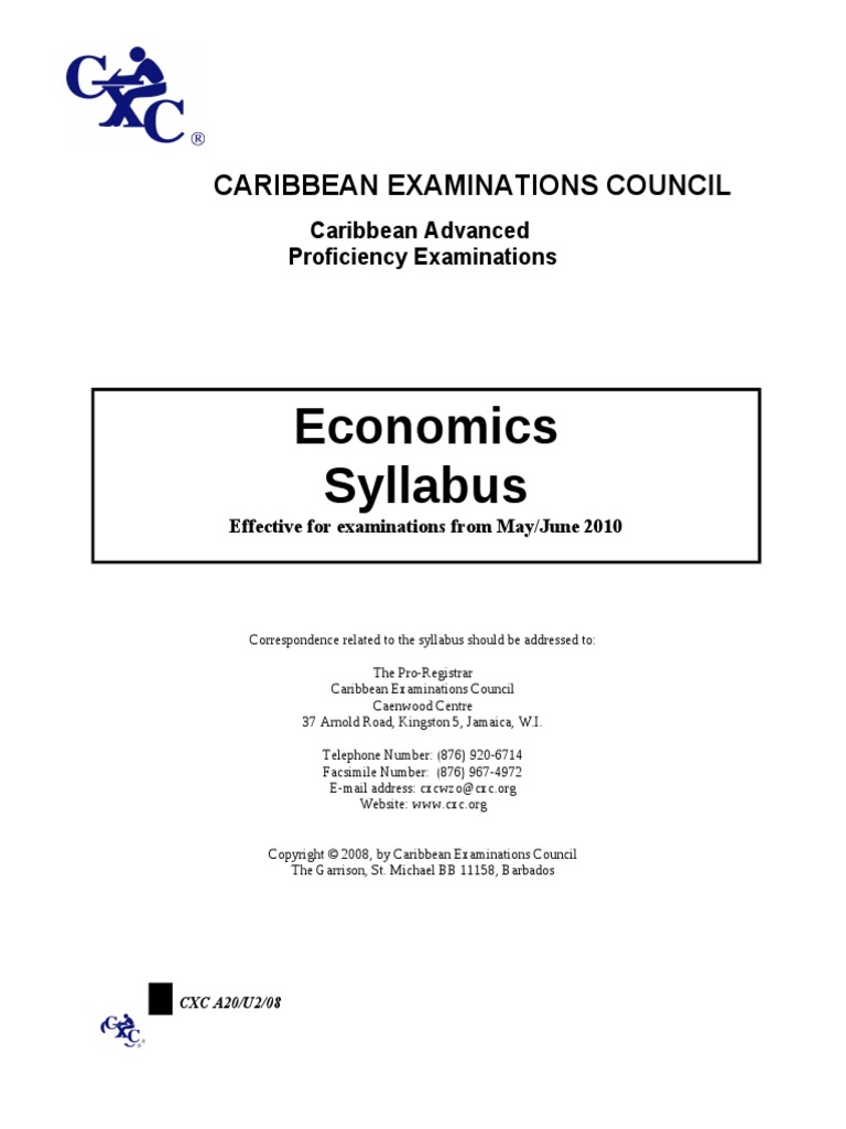 CAPE Economics Syllabus | PDF | Fiscal Policy | Labour Economics