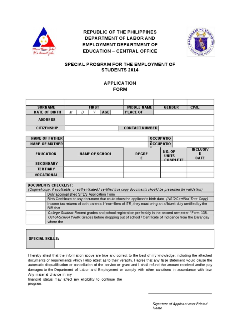 SPES 2014 Application Form | PDF
