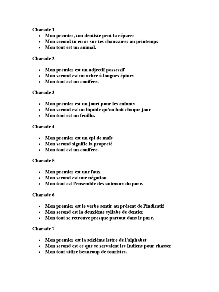 Charades pour enfants avec réponses | PDF | Études des langues ...