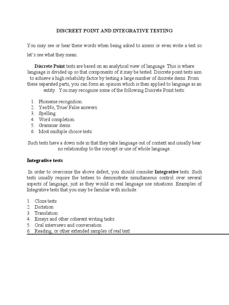 Discreet Point and Integrative Testing | PDF