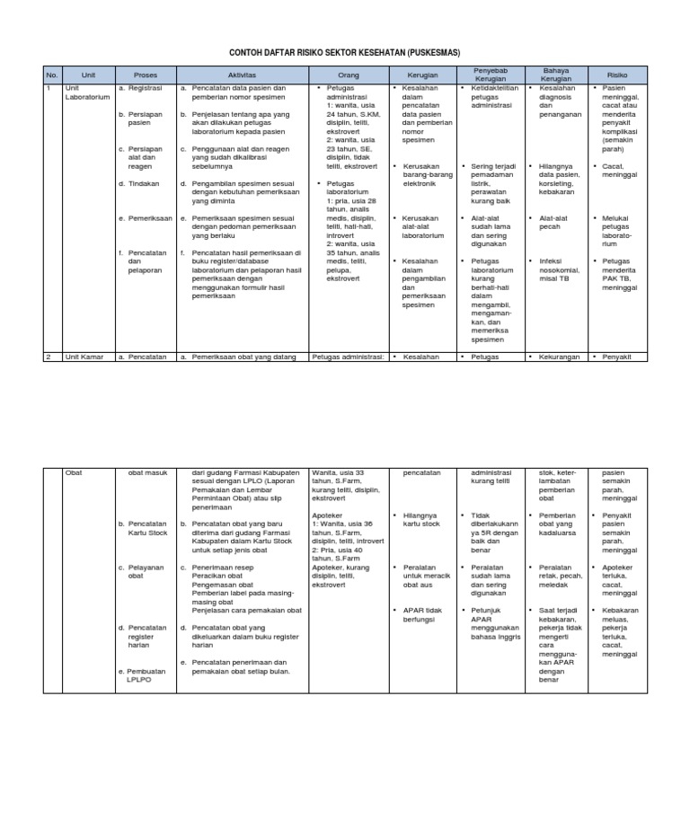 Contoh Daftar Risiko | PDF