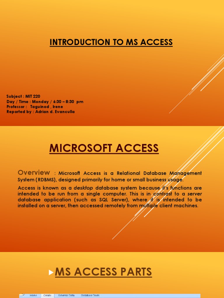 Intro To Ms Access Basic Pdf Microsoft Access Icon Computing