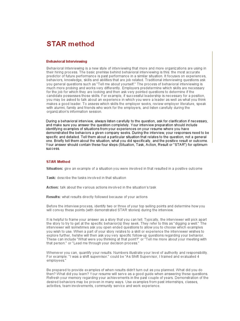 Interview Doc - STAR Method | PDF | Behavior | Leadership