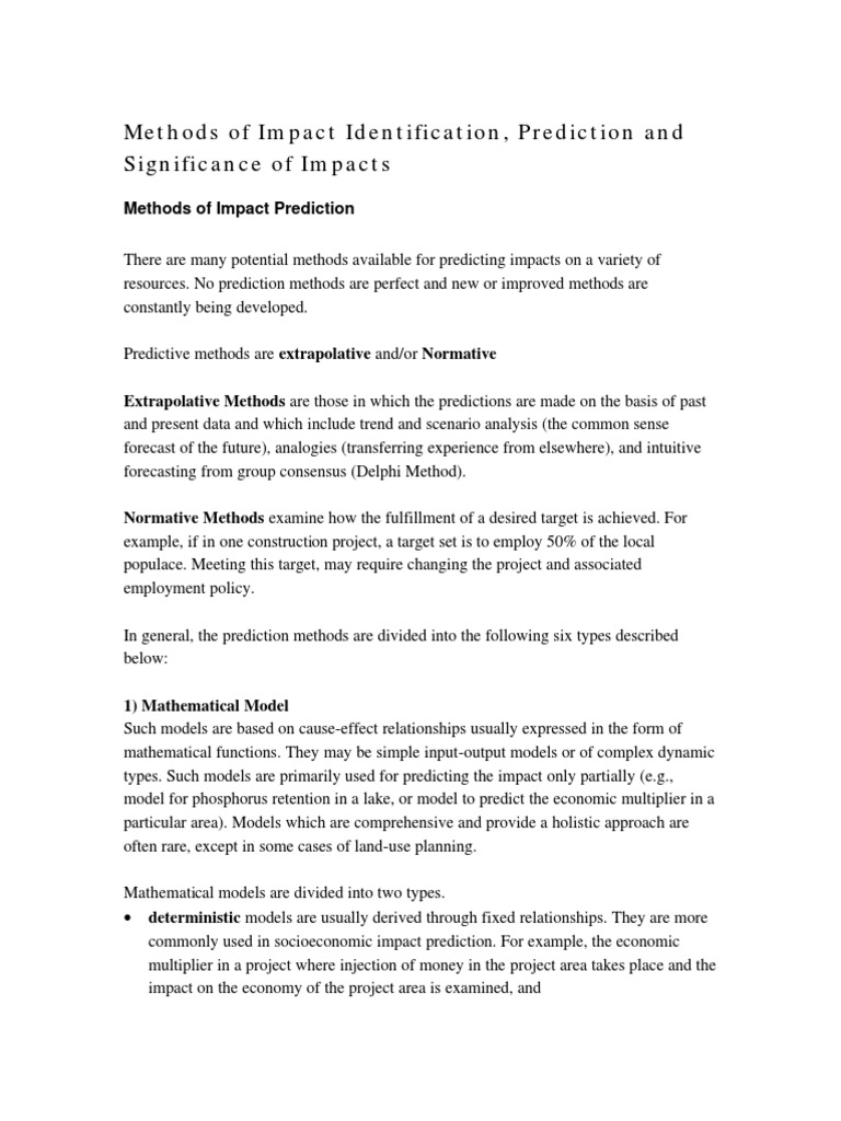 EIA Impact Prediction Methodologies | PDF | Prediction | Mathematical Model