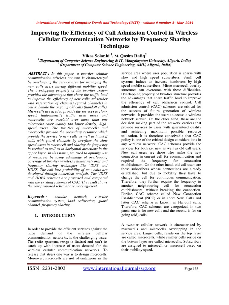 Improving The Efficiency of Call Admission Control in Wireless Cellular ...