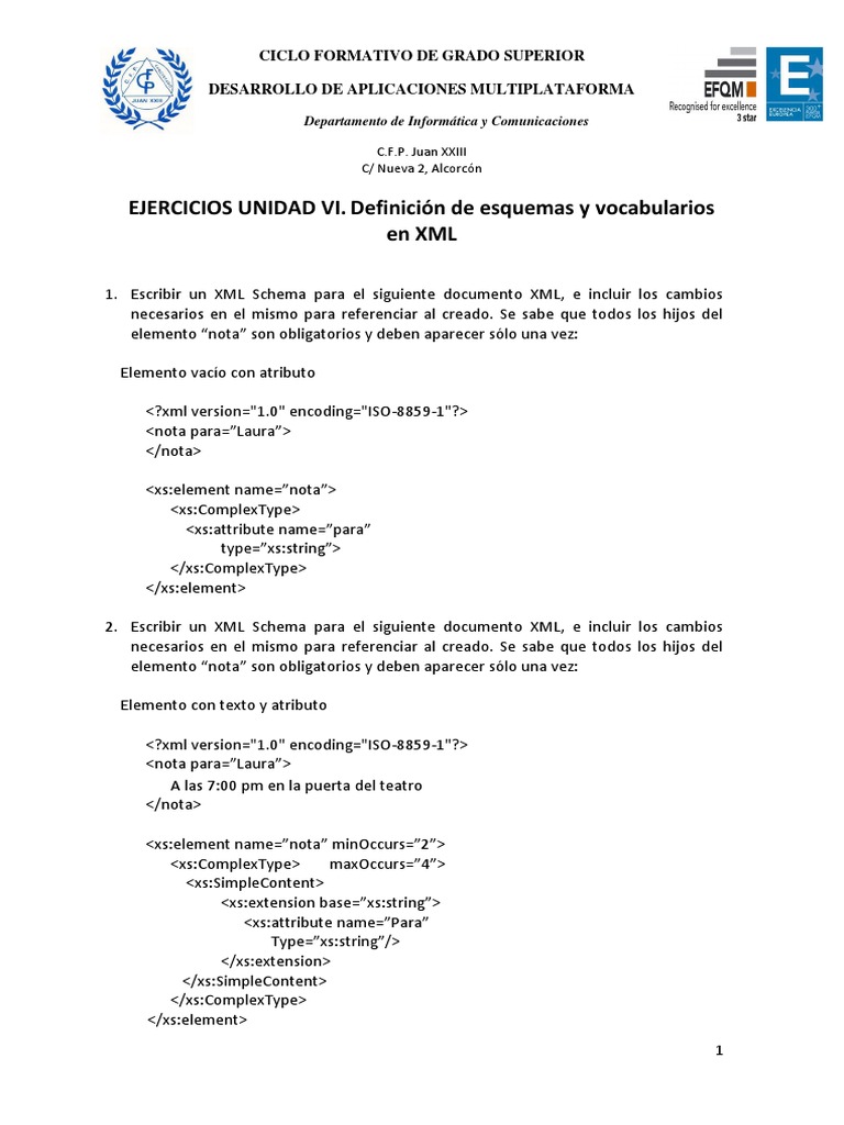 Ejercicios UT6. Definición de Esquemas y Vocabularios en XML | PDF ... Ejercicios UT6. Definición de Esquemas y Vocabularios en XML | PDF ...