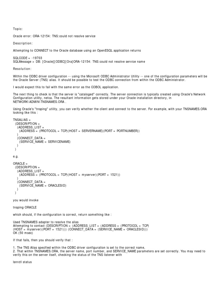 Resolve ORA-12154 TNS Service Error | PDF | Oracle Database | Port ...