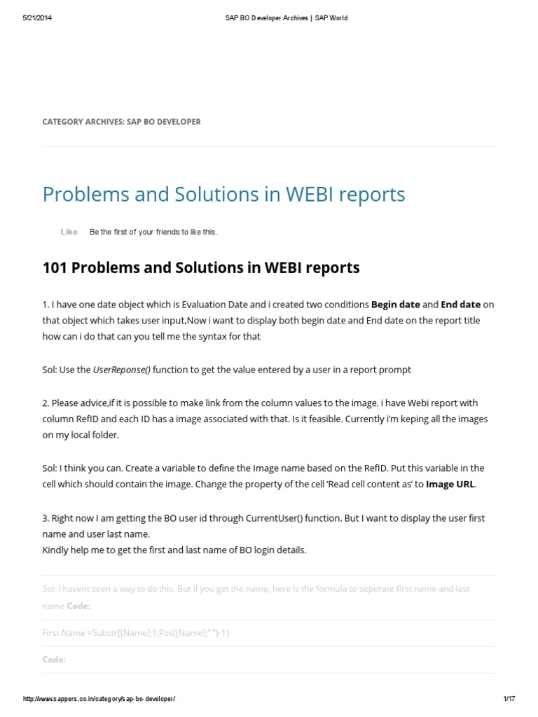 101 Problems and Reports in Webi Report With Solutions | PDF | Database ...