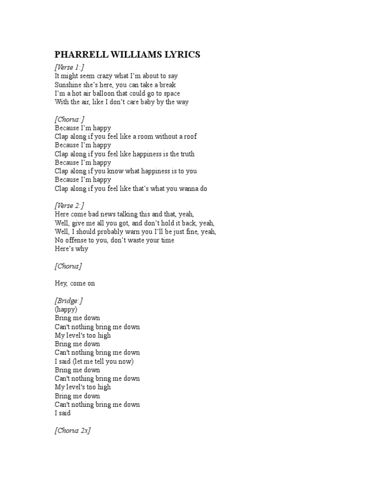 Pharrell Williams Happy Lyrics