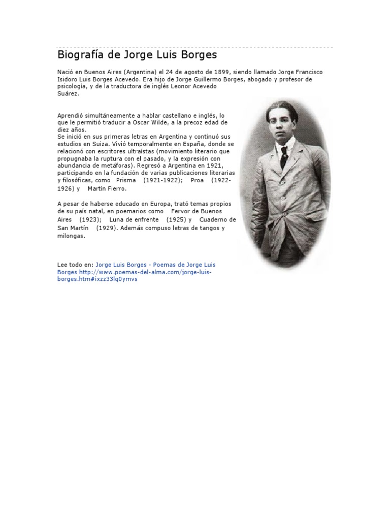 Biografía de Jorge Luis Borges | PDF